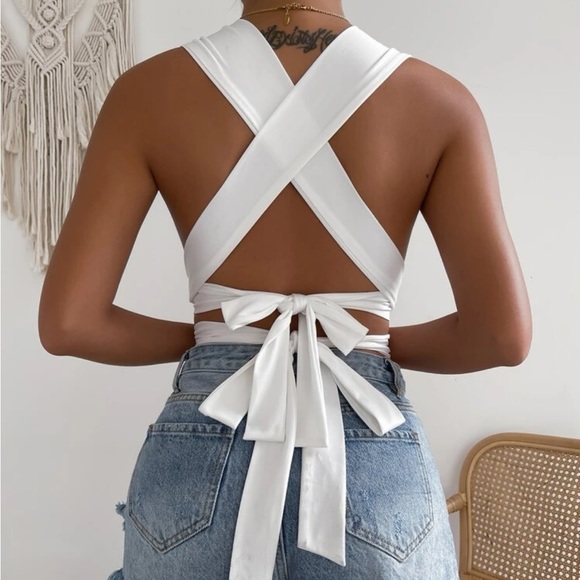 SHEIN | Tops | Shein Sxy Criss Cross Tie Back Crop Tank | Poshmark